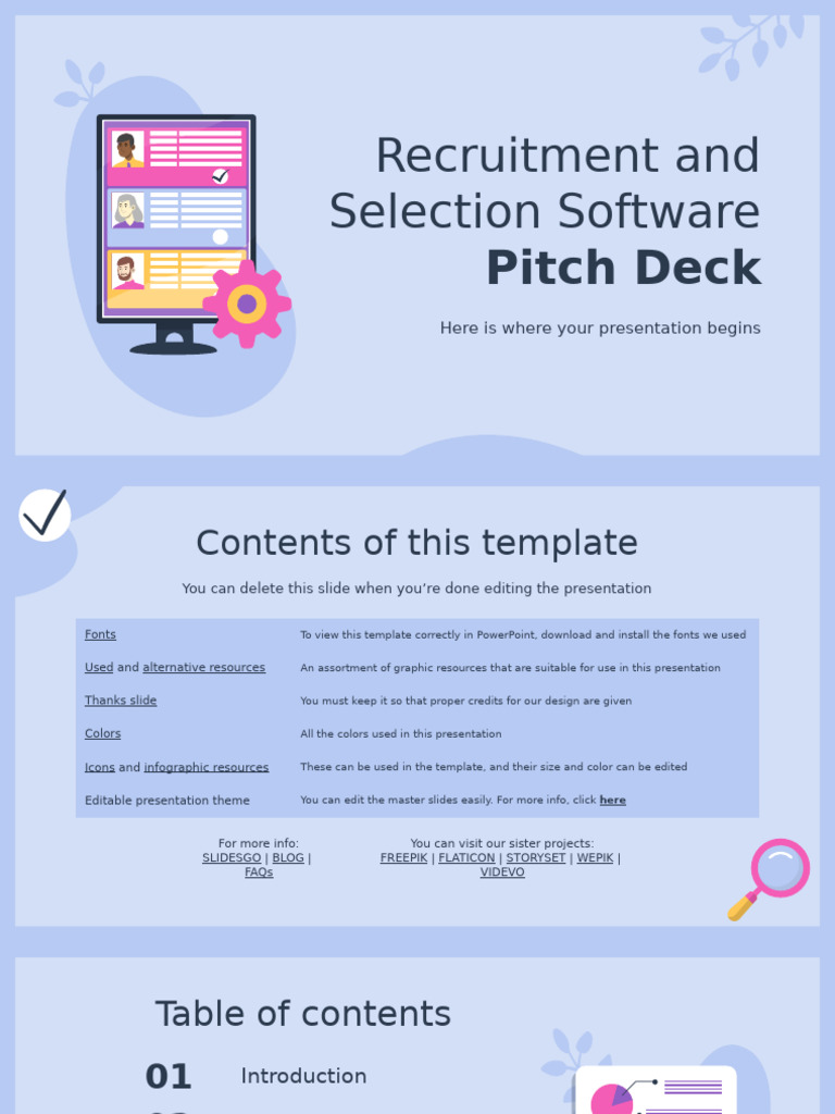 Recruitment and Selection Software Pitch Deck by Slidesgo | PDF ...