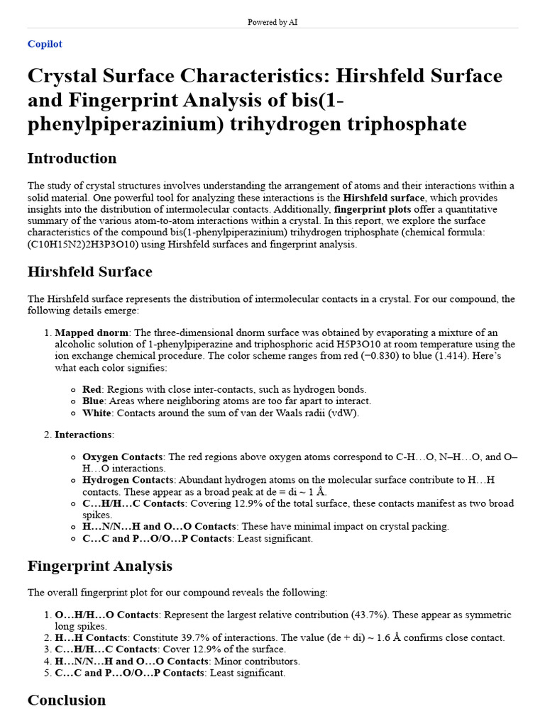 Hirshfeld Analysis Trihydrogen | PDF | Intermolecular Force | Molecules