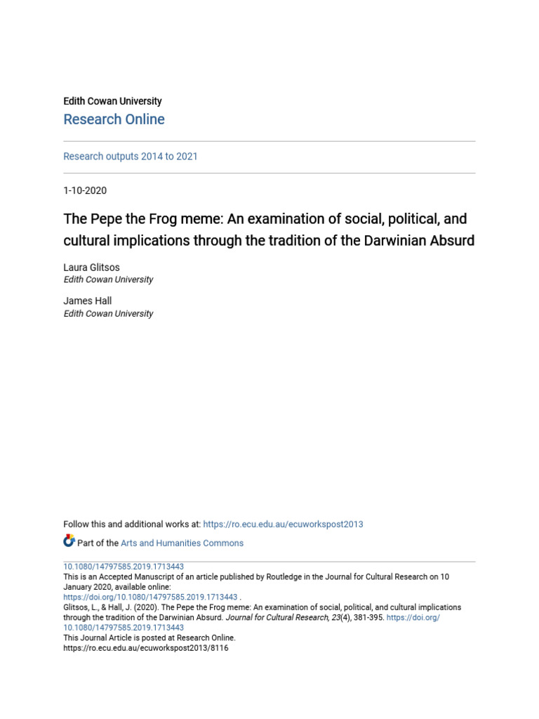 The Pepe The Frog Meme An Examination of Social Political and | PDF | Meme