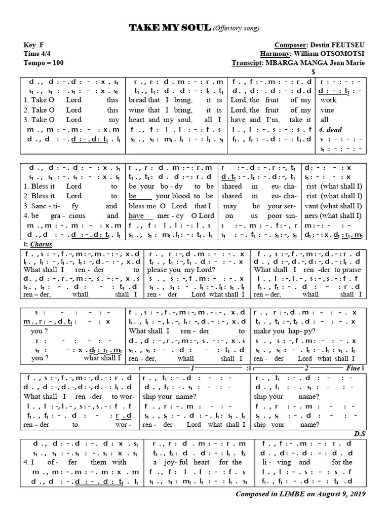 TAKE MY SOUL Solfa Destin PDF | PDF