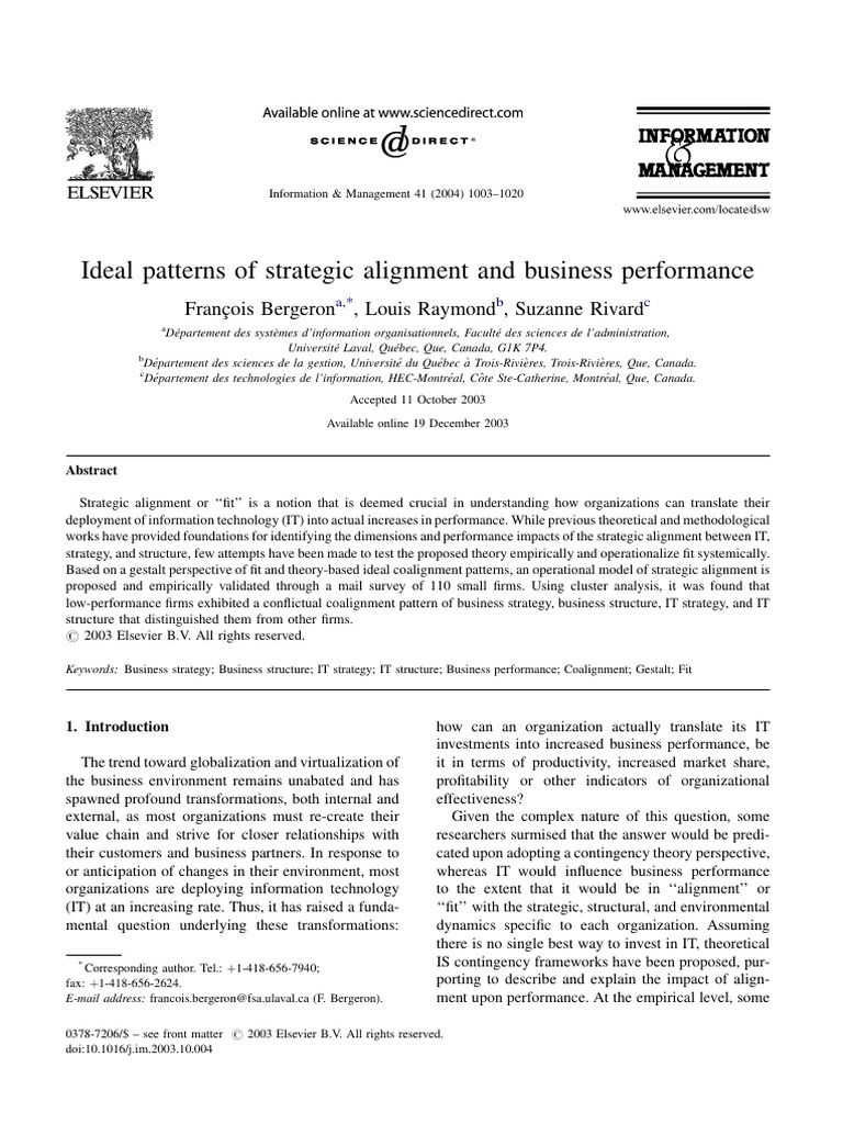 2004 bergeron ideal patterns of strategic alignment and business ...