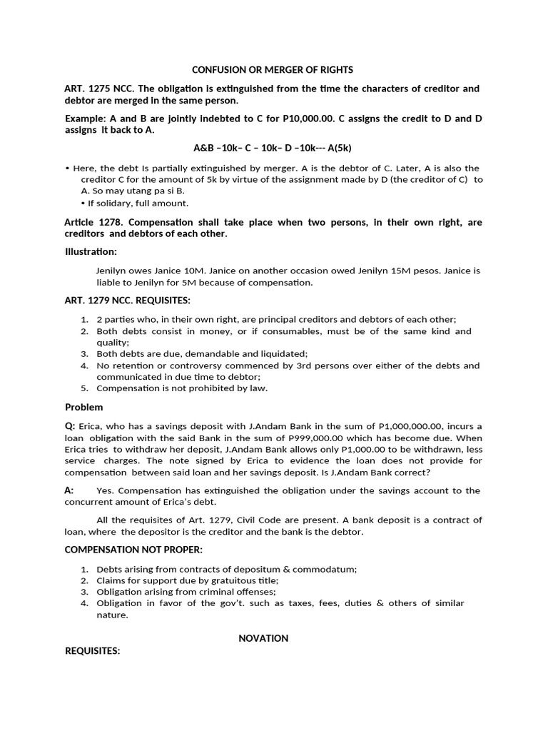 Confusion or Merger of Rights | PDF | Offer And Acceptance | Surety