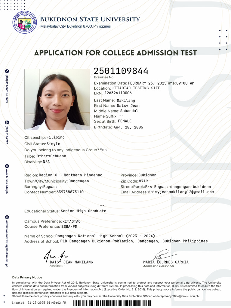 BukSU Application Form - DAISY JEAN MAKILANG | PDF