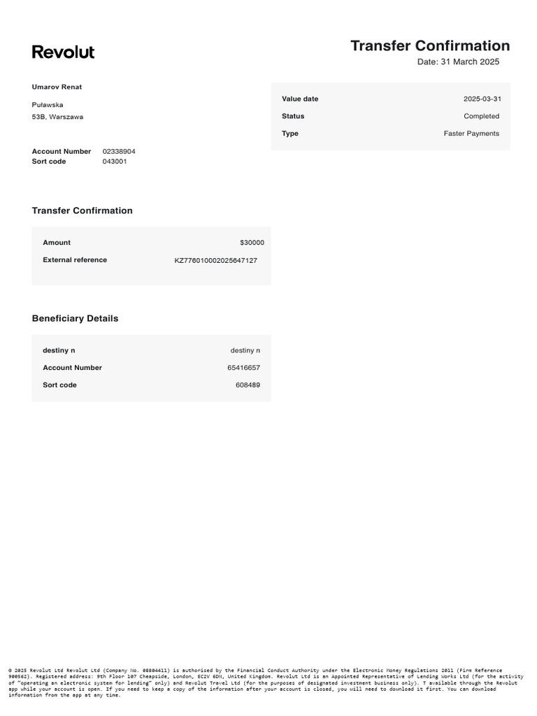 Transfer Confirmation 2025 03 31 | PDF