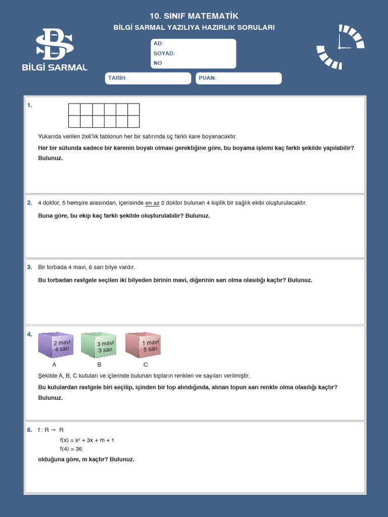 10.Sinif Matematik 2.Donem Yazili Hazirlik Kagidi | PDF