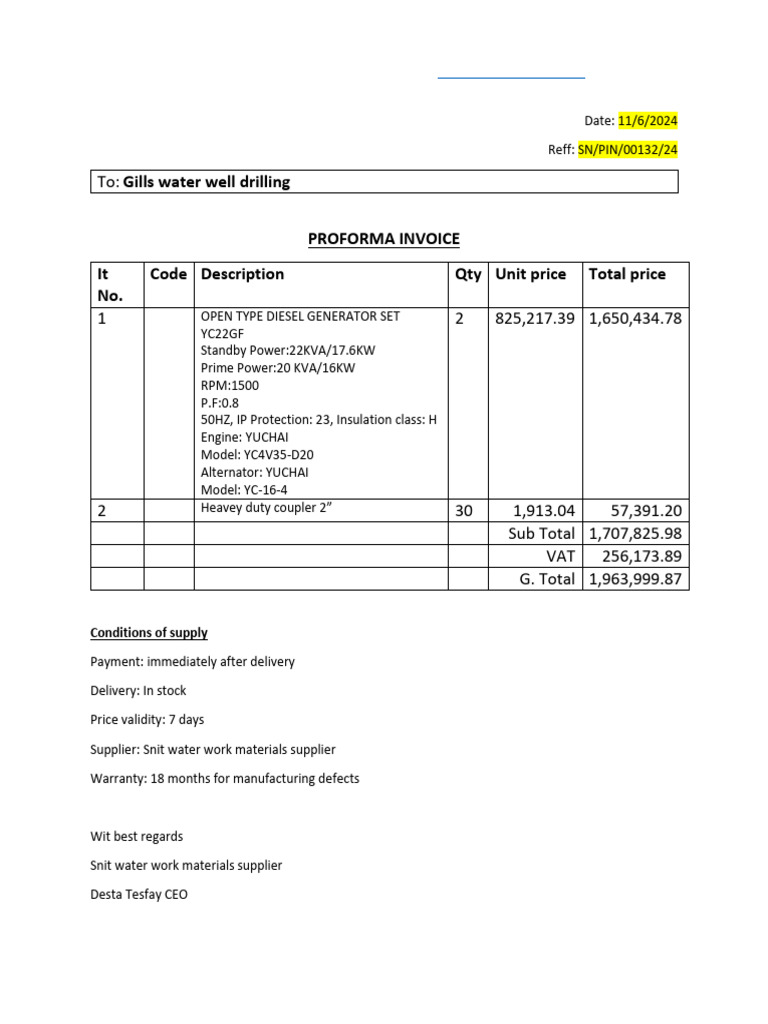 Quotation For Generator | PDF