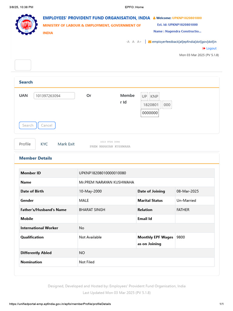 Member Epf Pdf Employment Compensation Government Of India