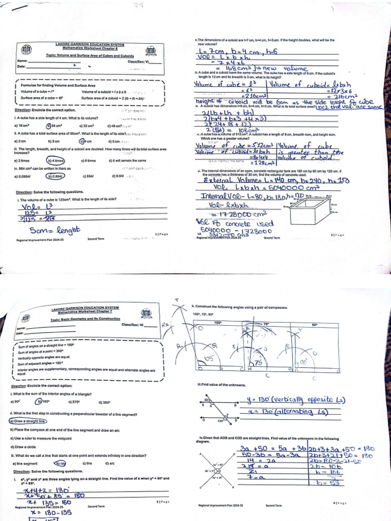 Solved Worksheets of Mathematics For Grade 6 | PDF