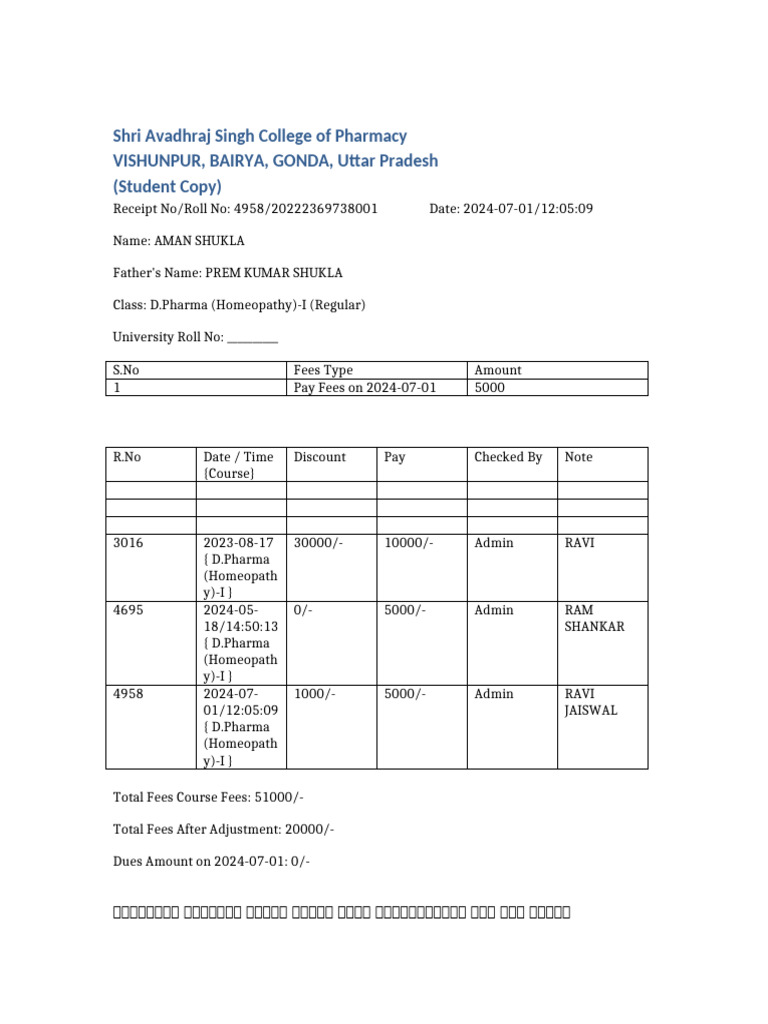 Receipt SHR Avadhraj | PDF