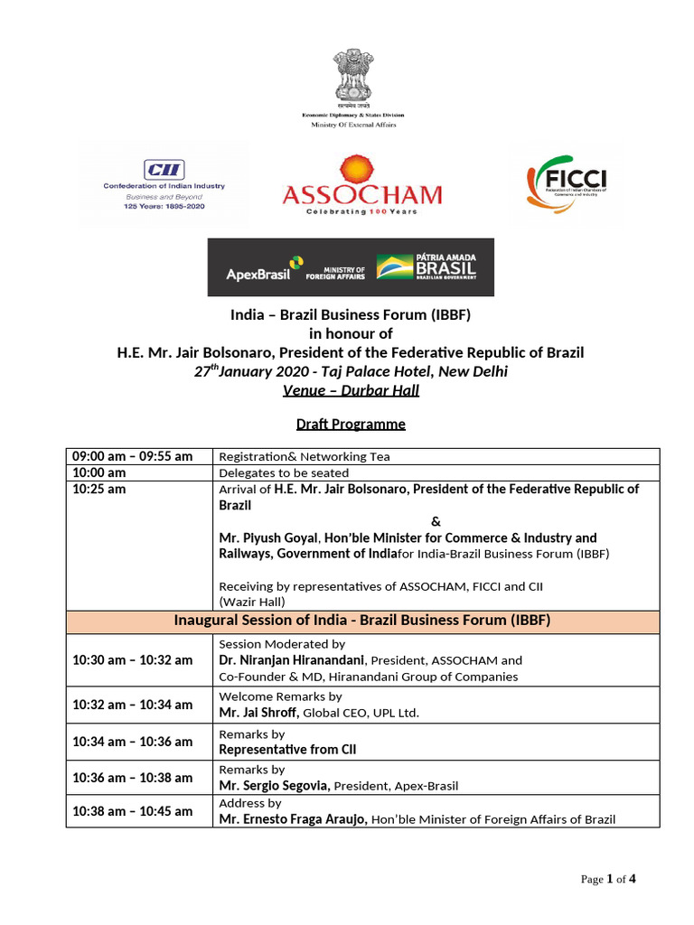 Agenda - Embassy of Brazil | PDF