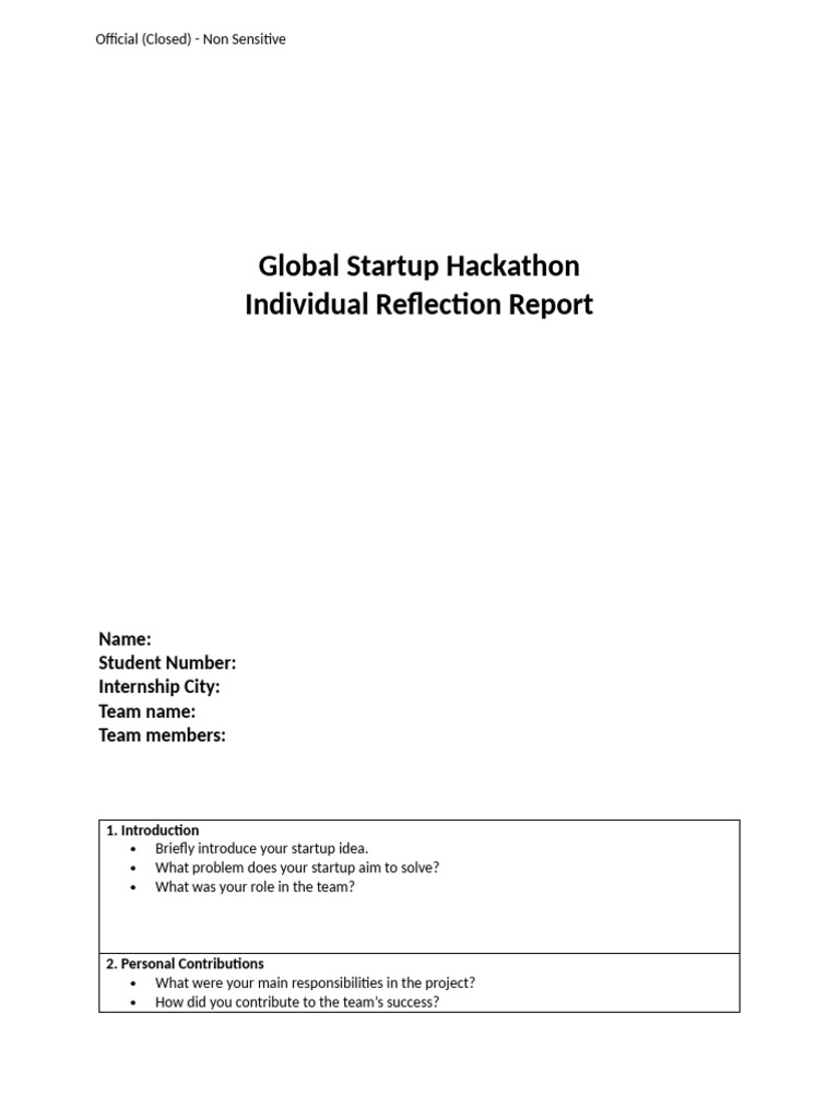 Global Startup Hackathon_Reflection Report | PDF
