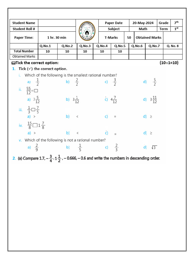 Incredible Maths 7 (1st Term) | PDF
