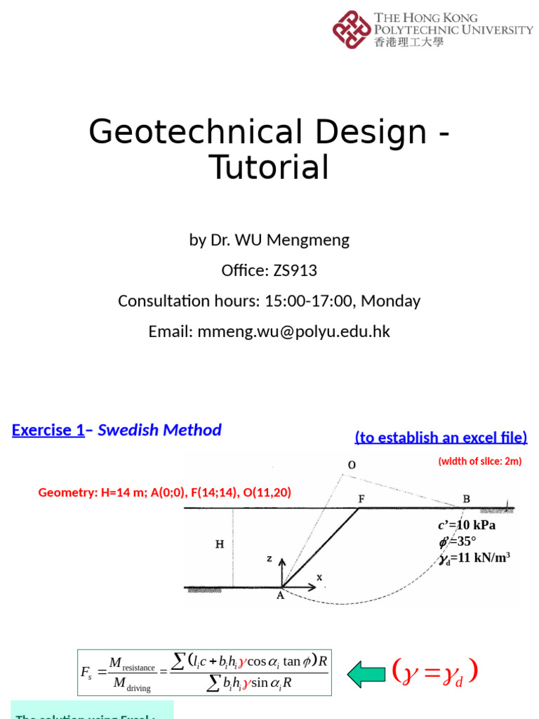 Tutorials & Solution - GeotechDesign - Topic5 - 2 - Slope Stability | PDF | Geotechnical ...