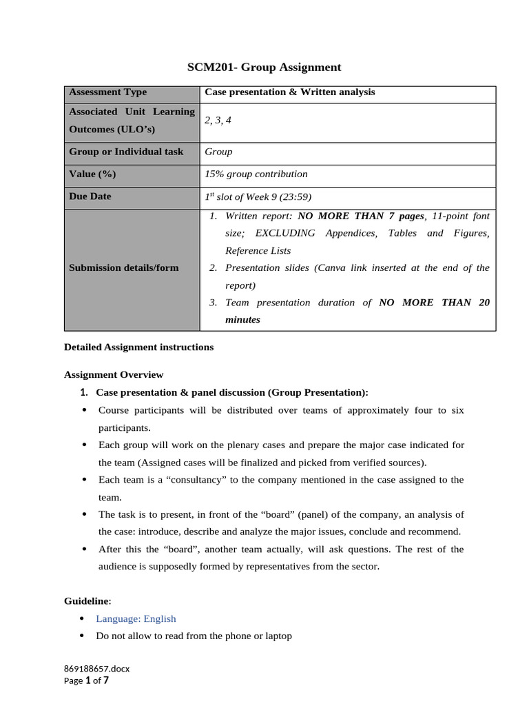 SCM201 GR Assignment Guildline | PDF | Plagiarism | Argument