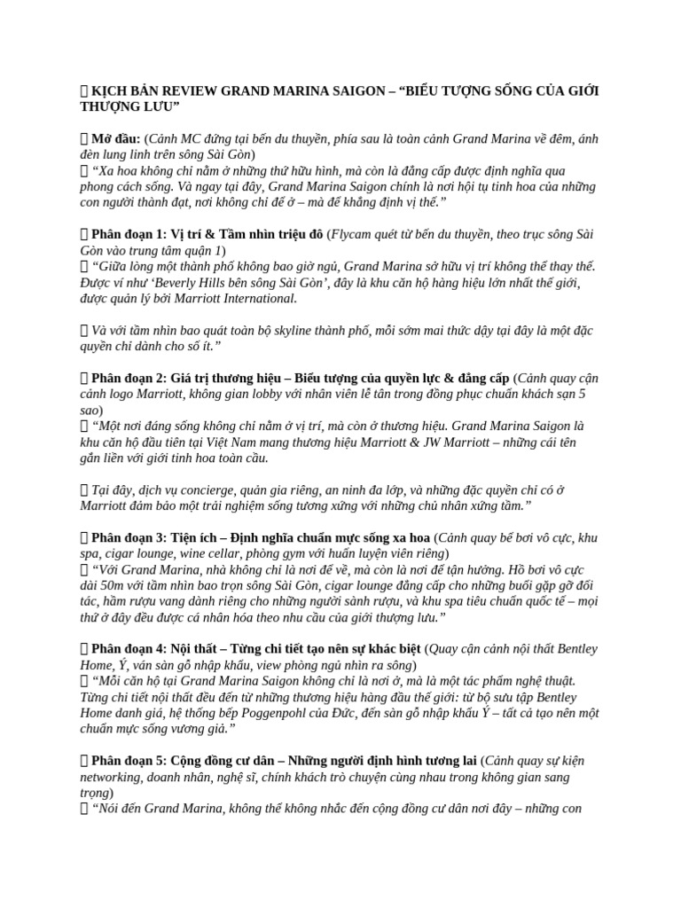 ? KỊCH BẢN REVIEW GRAND MARINA SAIGON | PDF