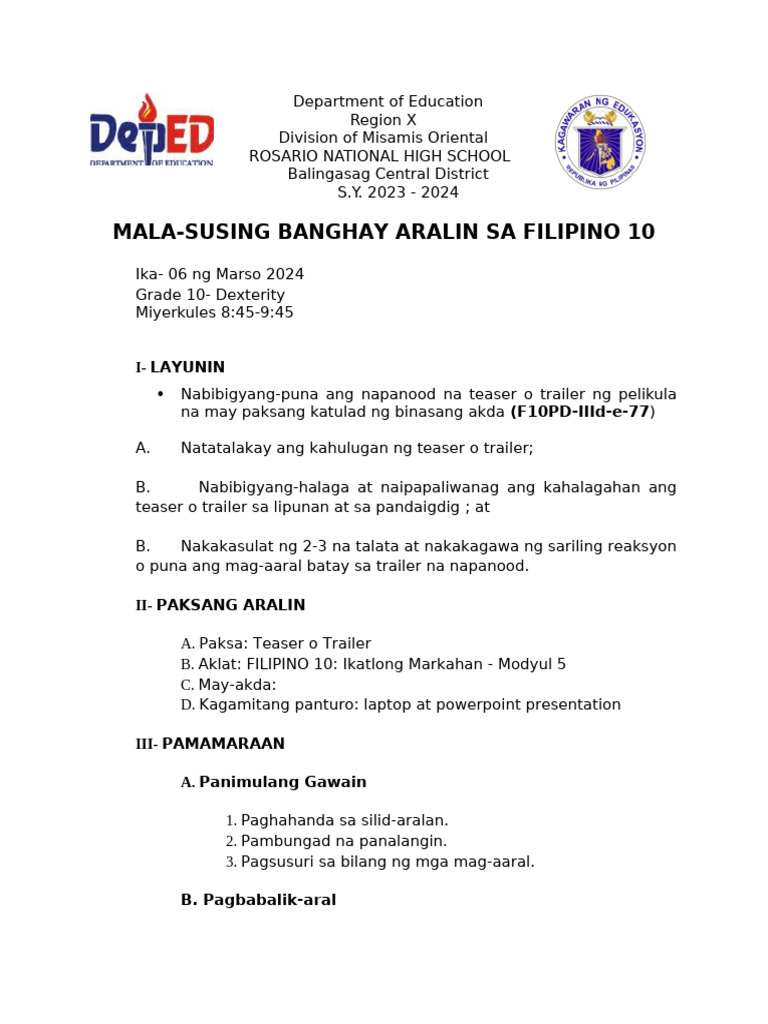 March 06 LP Filipino | PDF