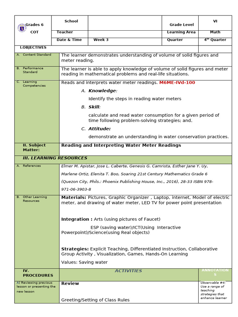 Math 6 Q4 WK 3 Reading and Interpreting Water Meter Readings F | PDF | Water Conservation | Learning