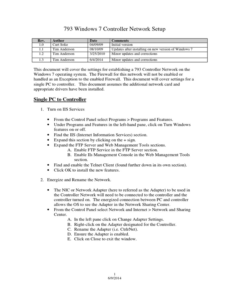793 Win7 Controller Network Setup | PDF | Ip Address | Computer Network