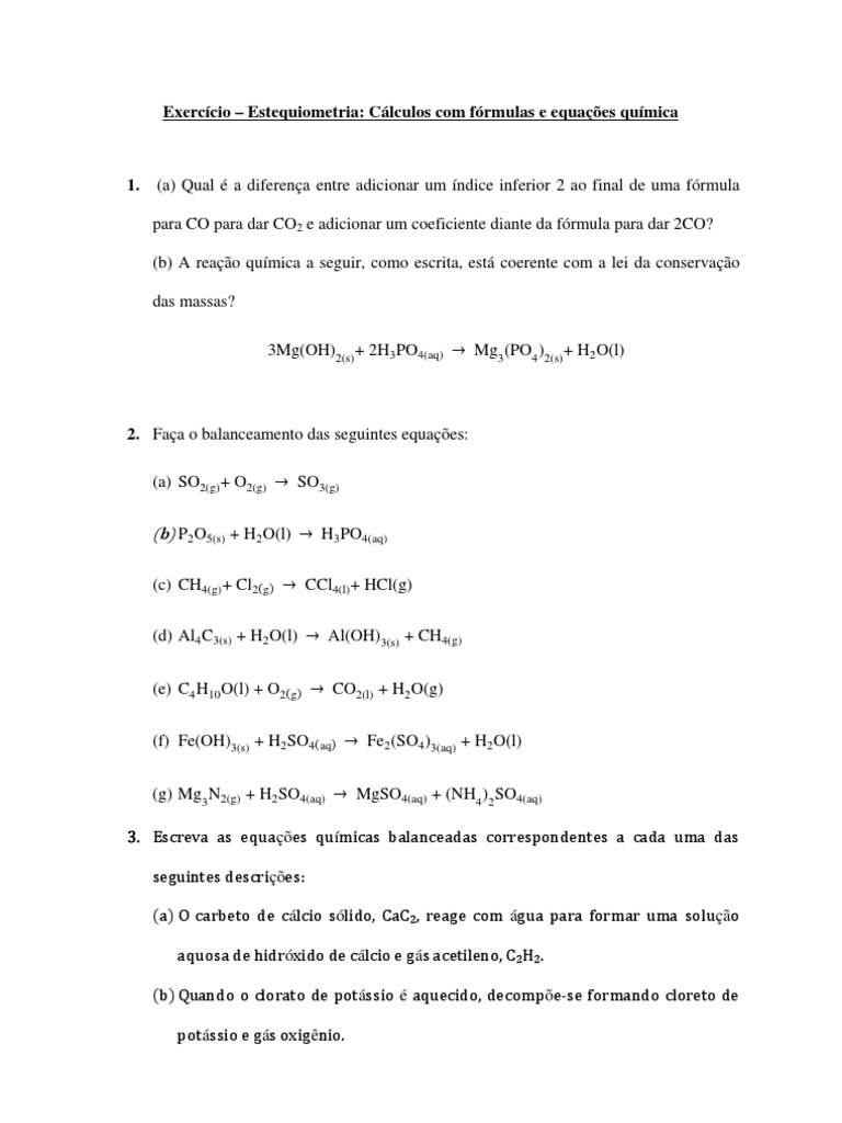 Estequiometria - C+ílculos Com F+ Rmulas e Equa+º+ Es Qu+¡mica | PDF | Combustão | Mol (unidade)