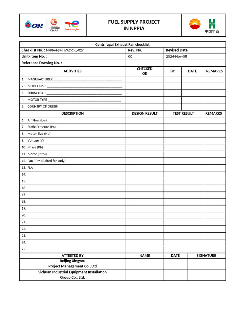 Centrifugal Exhaust Fan checklist-2024.Nov.08-Rev.00 | PDF