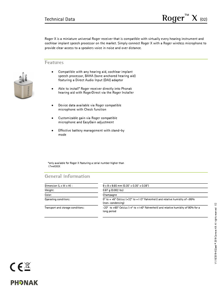Phonak Roger X Receiver Overview | PDF | Hearing Aid | Hearing