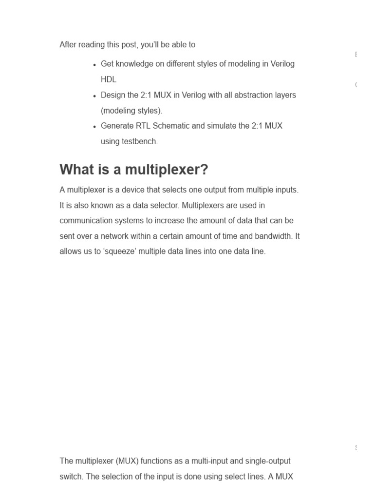Verilog Code For 2 - 1 Multiplexer (MUX) - All Modeling Styles | PDF | Logic Gate | Digital ...