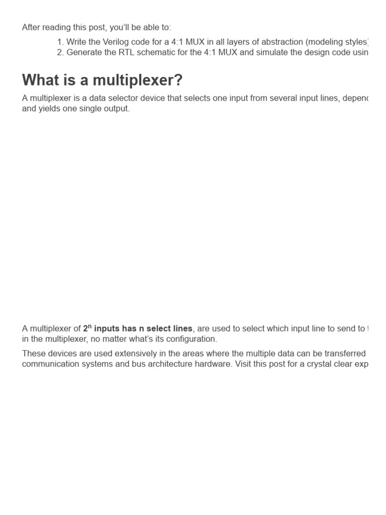 Verilog Code For 4 1 Multiplexer Mux All Modeling Styles Pdf