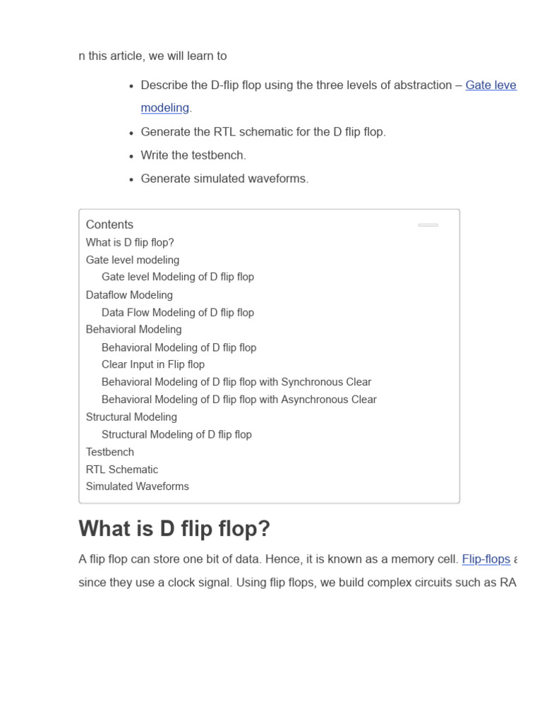 Verilog Code For D Flip-Flop - All Modeling Styles | PDF | Logic Gate ...