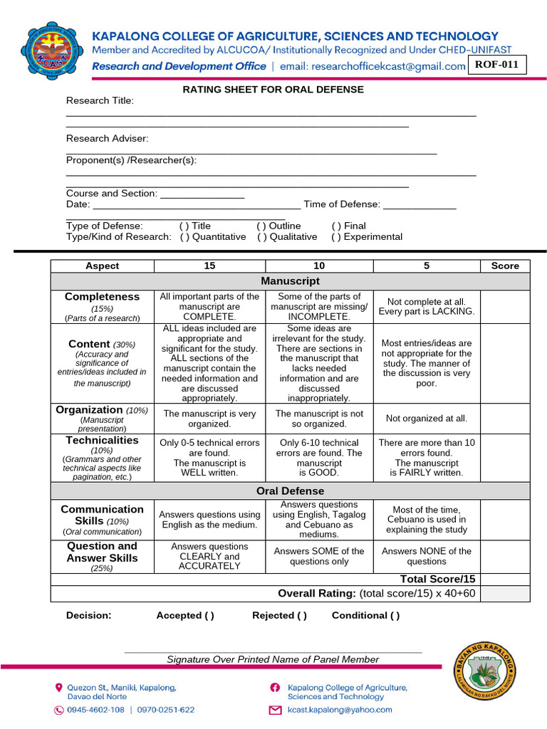 ROF 011 Defense Rating Sheet | PDF | Human Communication | Communication