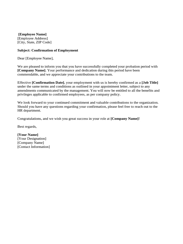 Confirmation Letter - After Probation Period | PDF