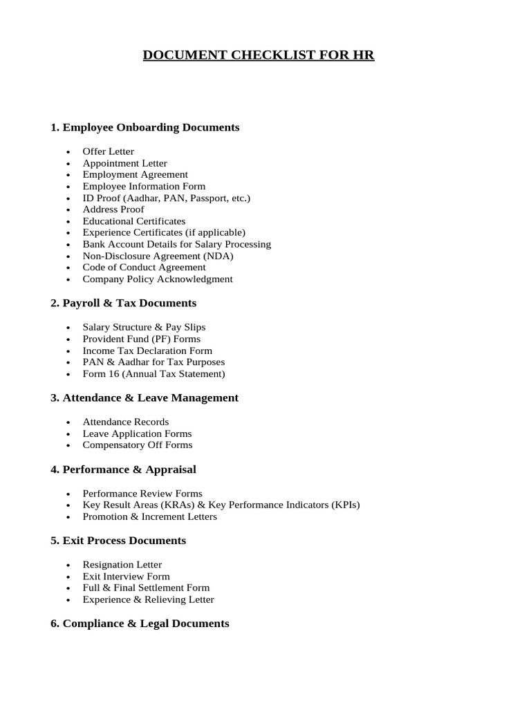 HR Document Checklist Overview | PDF