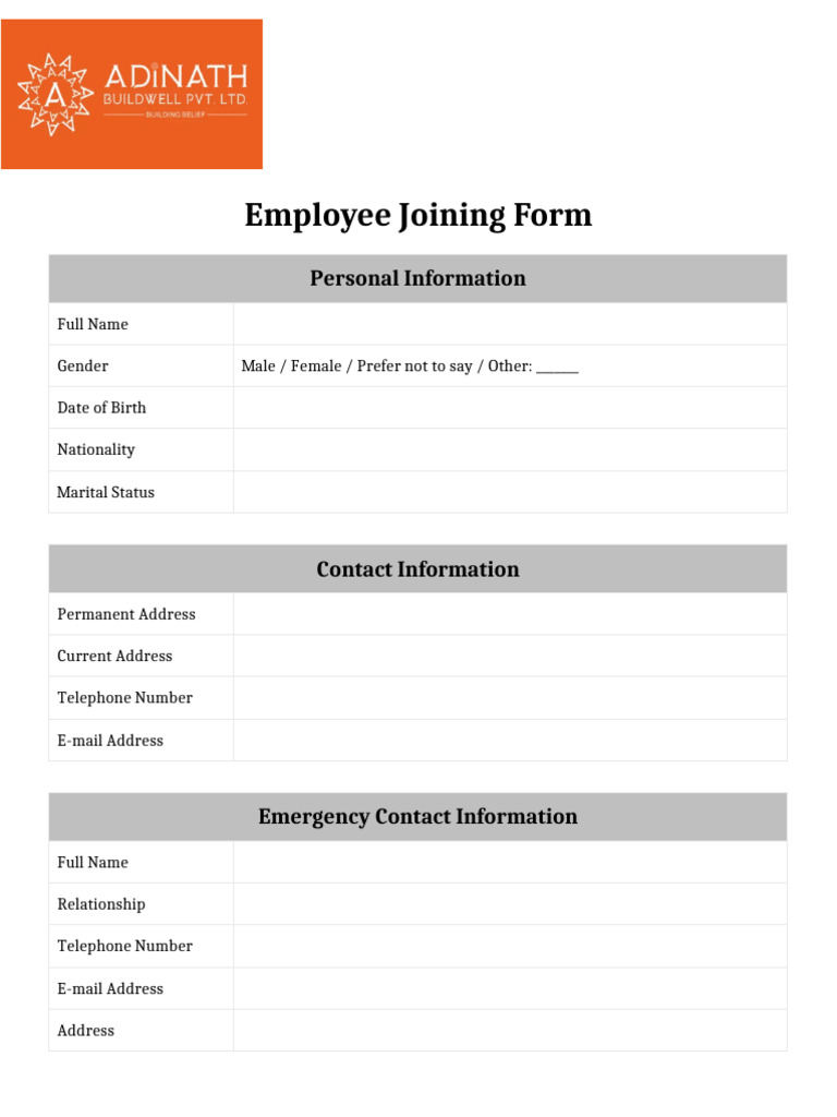 Employee Joining Form | PDF