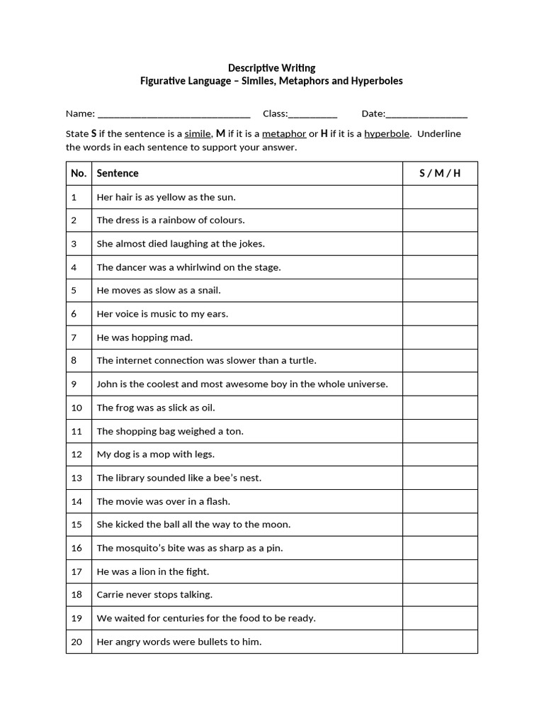 Simile, Metaphor and Hyperbole | PDF