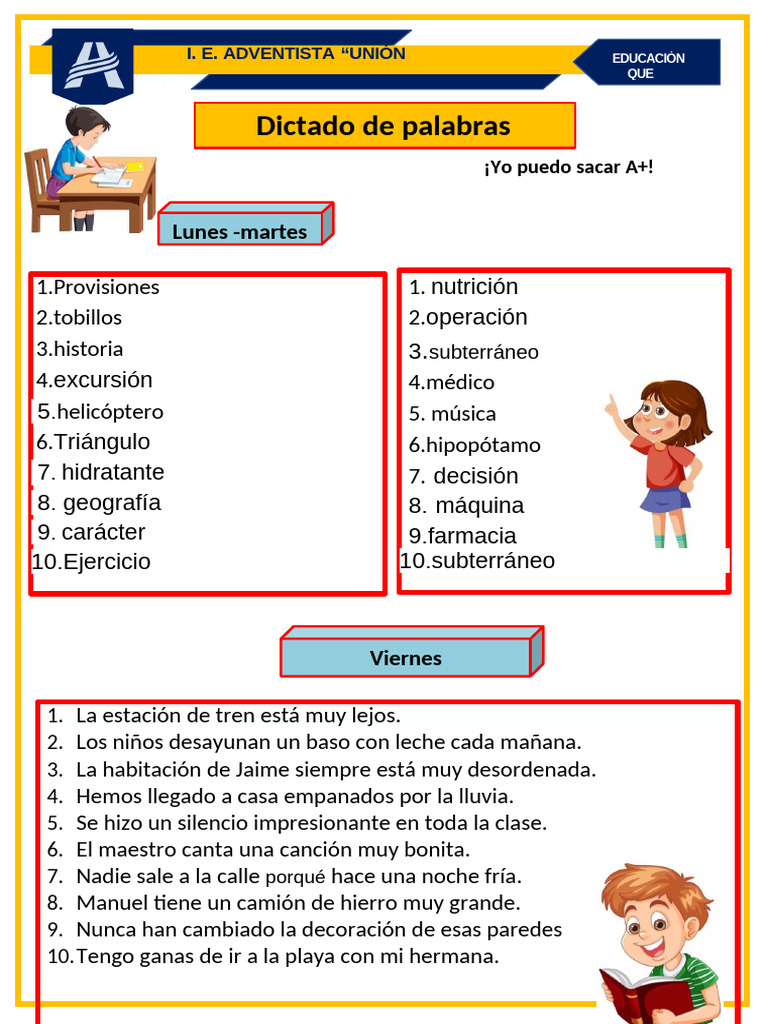 Dictado de Palabras y Oraciones 4to 2025 | PDF