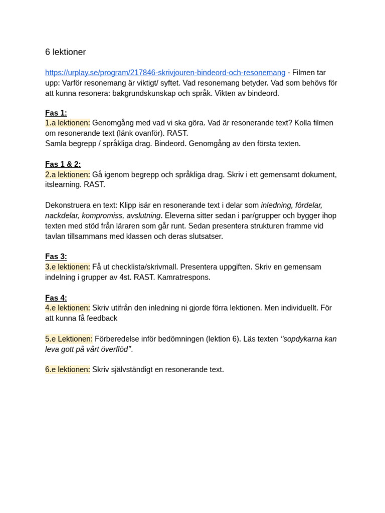 Resonerande Text - Planering | PDF