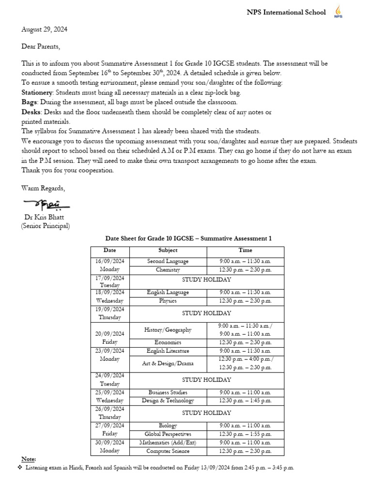 Summative Assessment 1 For Grade 10 IGCSE Students | PDF