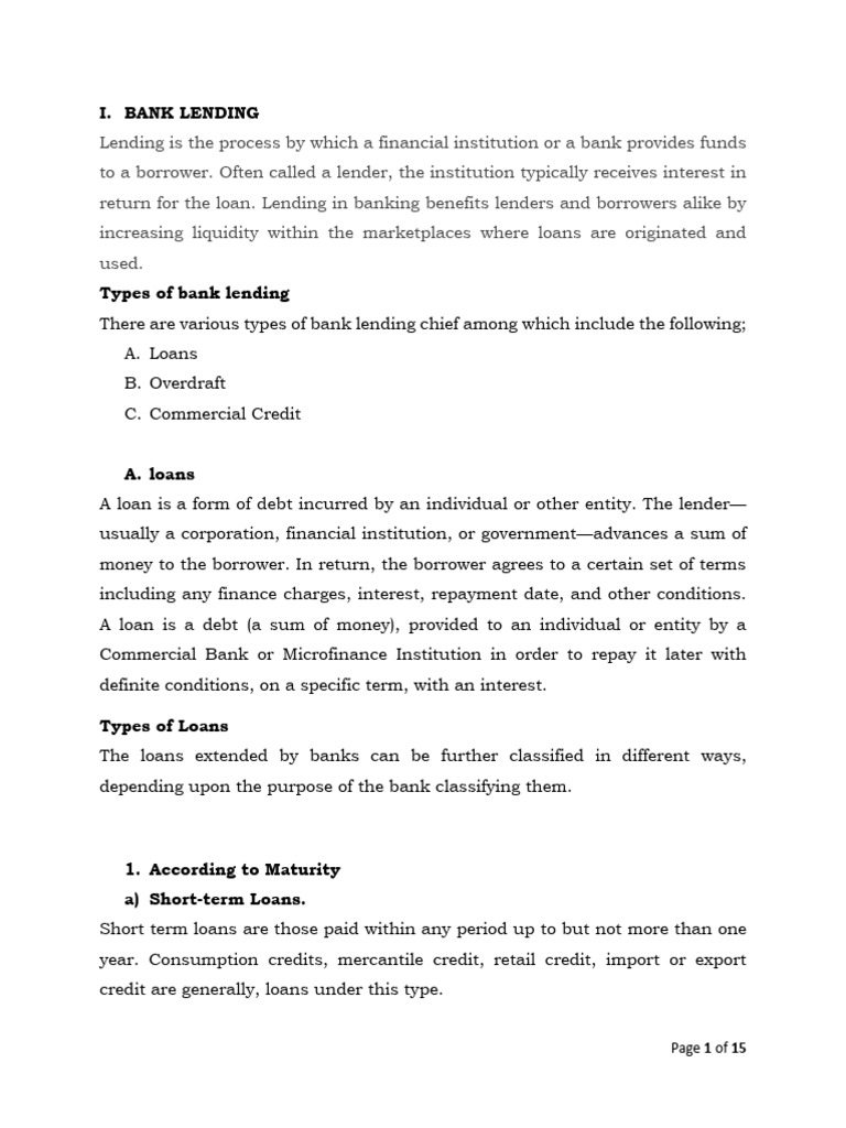 Types of Bank Lending Explained | PDF | Loans | Guarantee
