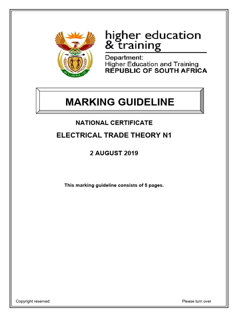 N1 Electrical Trade Theory August 2019 Memorandum | PDF | Physical ...