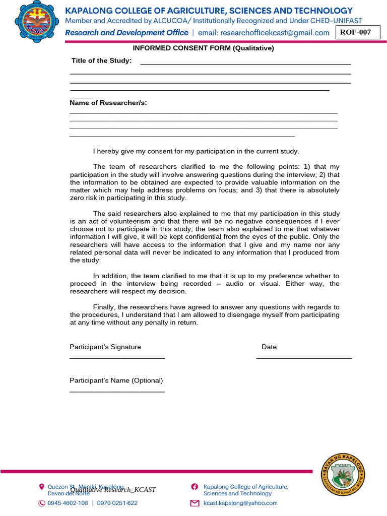 ROF-007 Informed Consent Form (Quali) | PDF