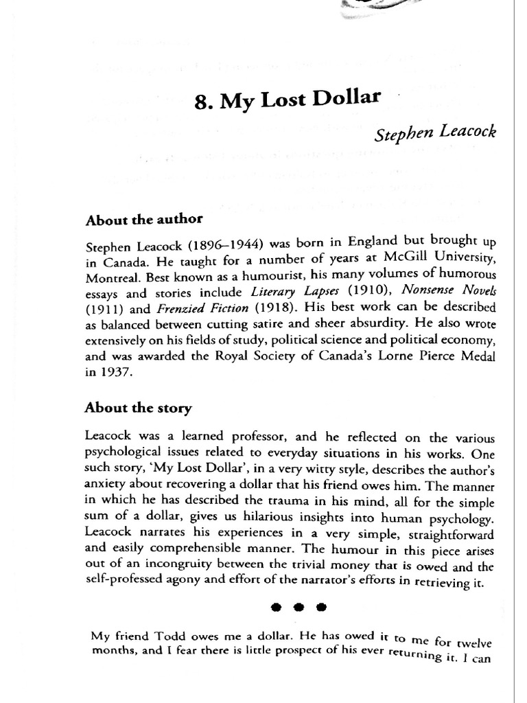 My Lost Dollar- Stephen Leacock | PDF