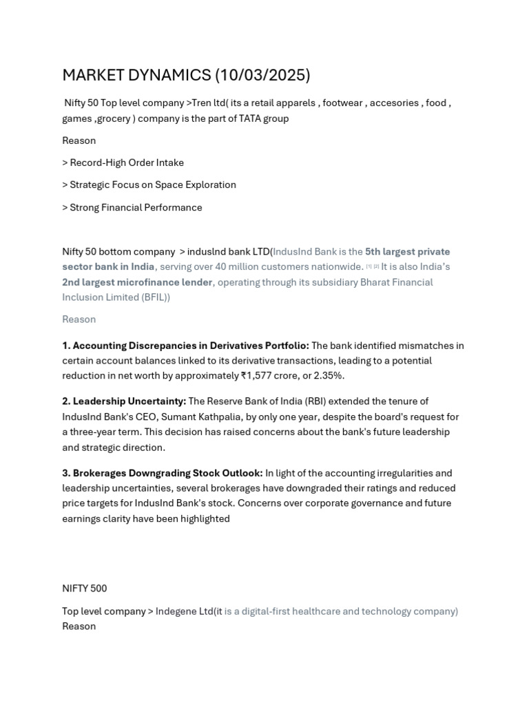Market Dynamics | PDF | Banks | Stocks