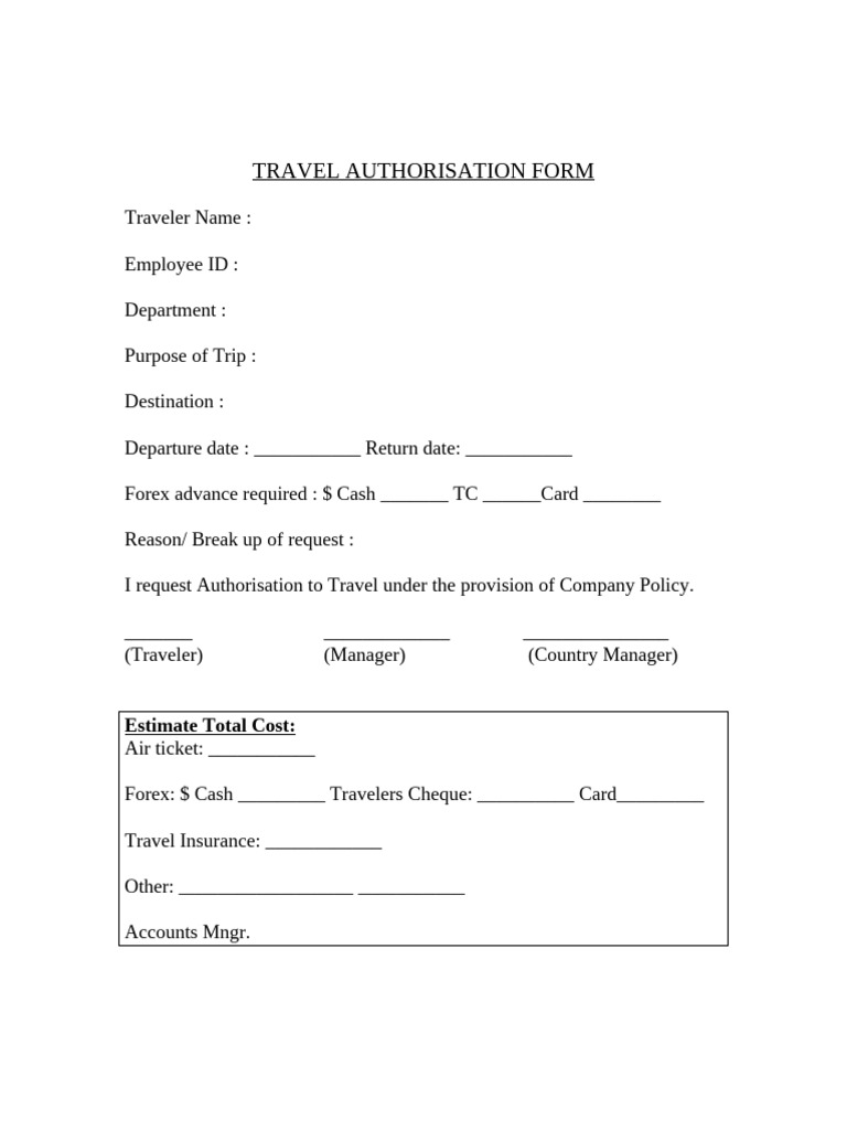 Travel Authorisation Form | PDF