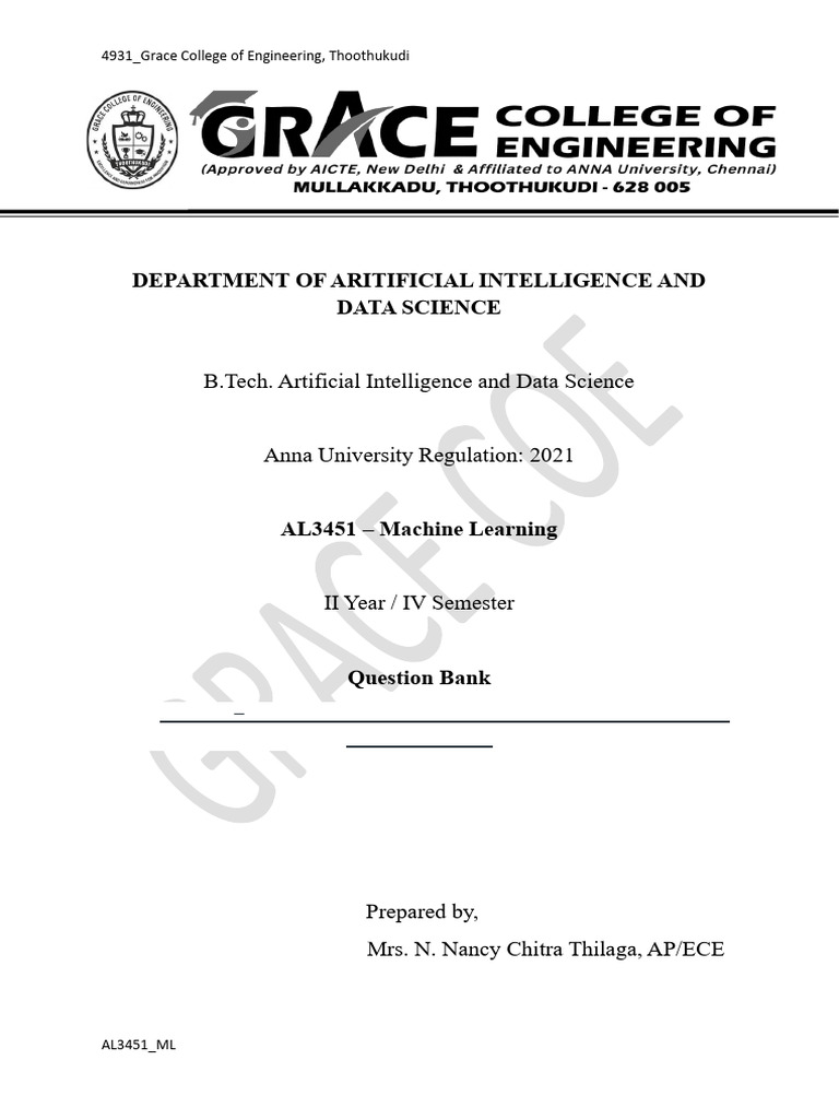 IV - AI & DS - AL3451 - ML - Unit5 - QB | PDF | Cross Validation (Statistics) | Statistical ...
