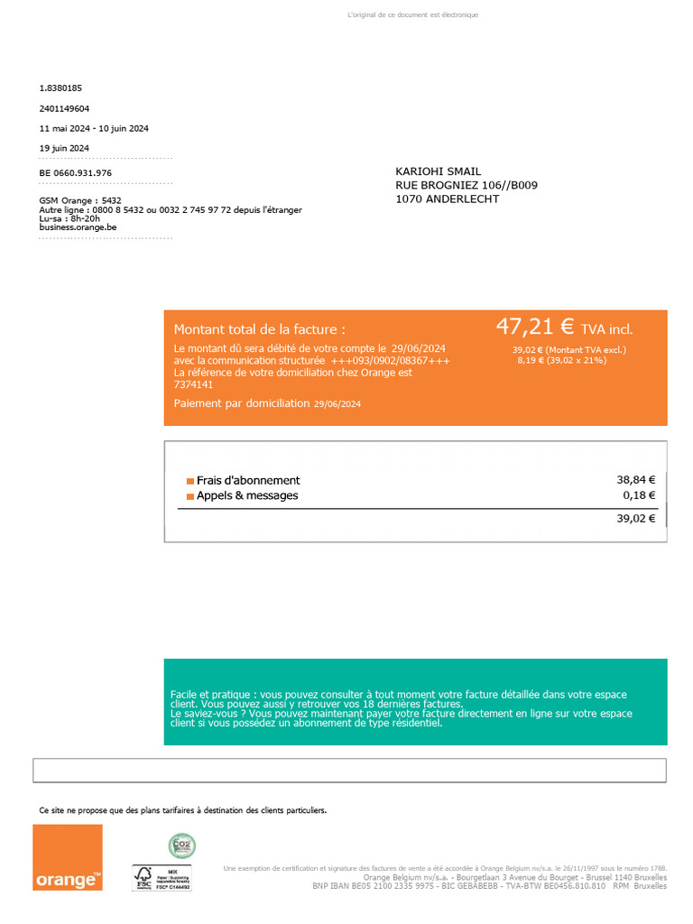 Facture Orange : Détails et Paiement | PDF | Facture | Technologies de ...