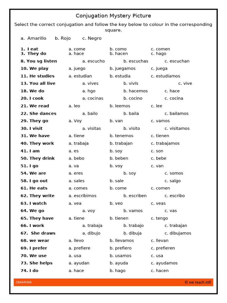 Present Tense Mystery Picture 1 Clues | PDF