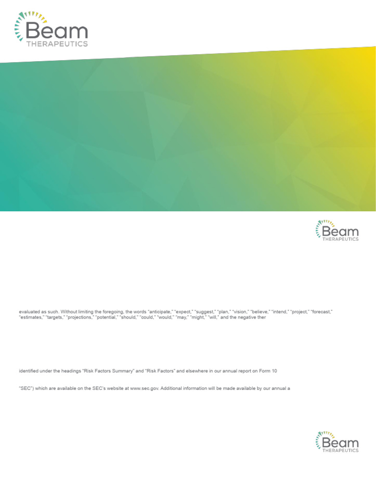 Beam Therapeutics - Corporate Deck | PDF | Hematopoietic Stem Cell ...
