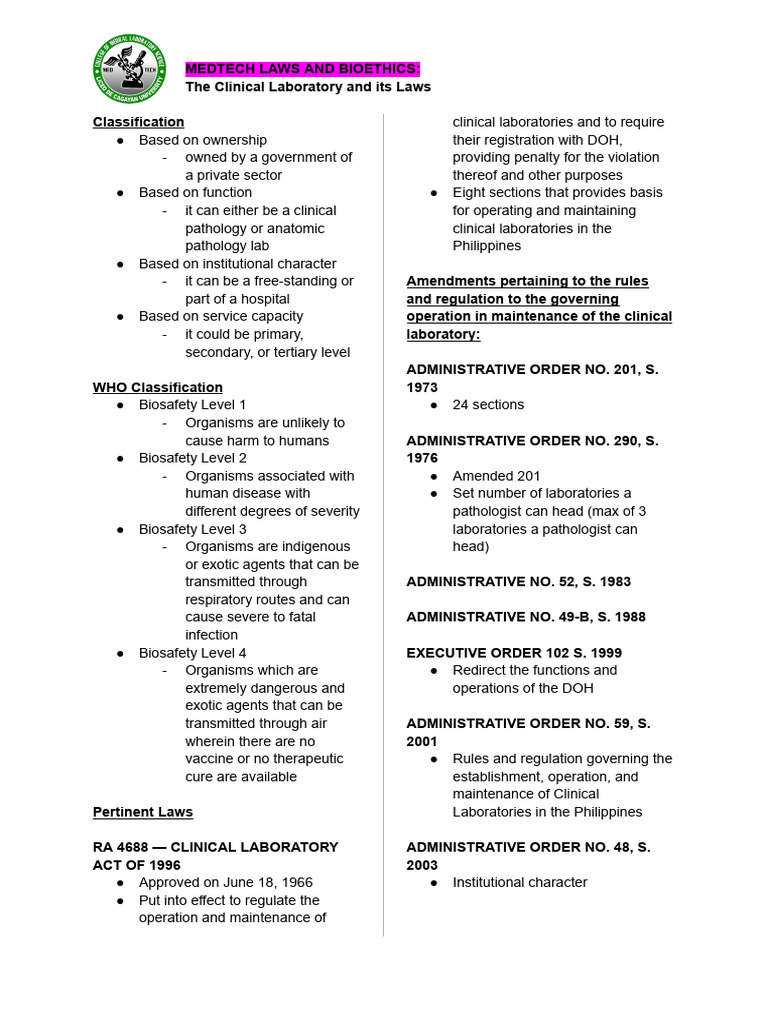 MTLE - The Clinical Laboratory and Its Laws | PDF | Pathology | Medical ...