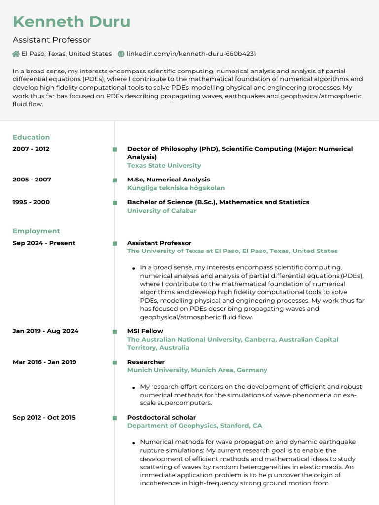 Kenneth Duru: PDEs and Numerical Analysis | PDF | Applied And ...