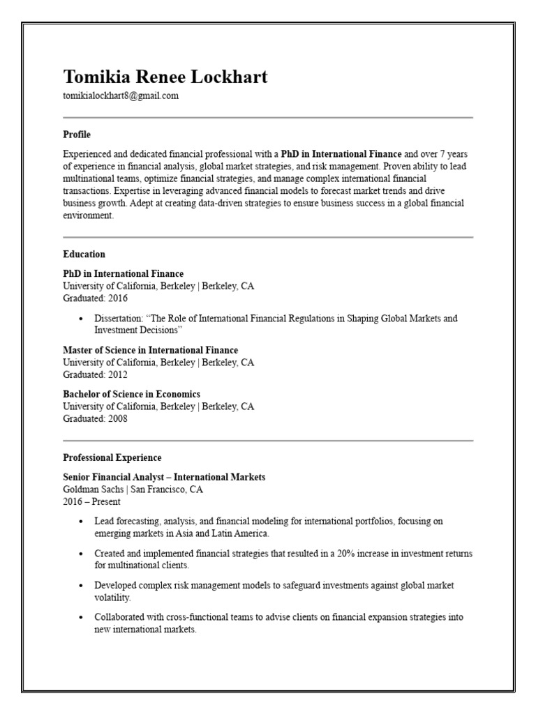 Tomikia Renee Lockhart Resume | PDF | Financial Analyst | Financial ...