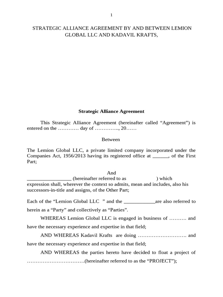 Strategic Alliance Agreement by and Between Lemion Global LLC and ...